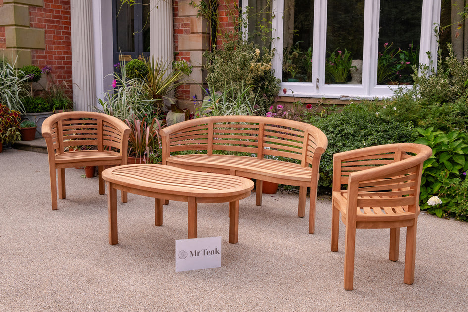 The Longleat banana wave bench Teak Bench & Chair Set – Mr Teak